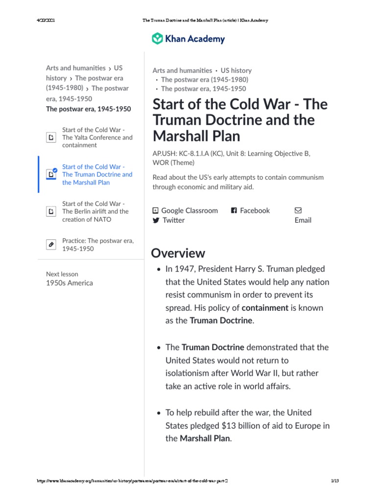 Cold War Strategies: Truman & Marshall | PDF | Marshall Plan | Harry S ...