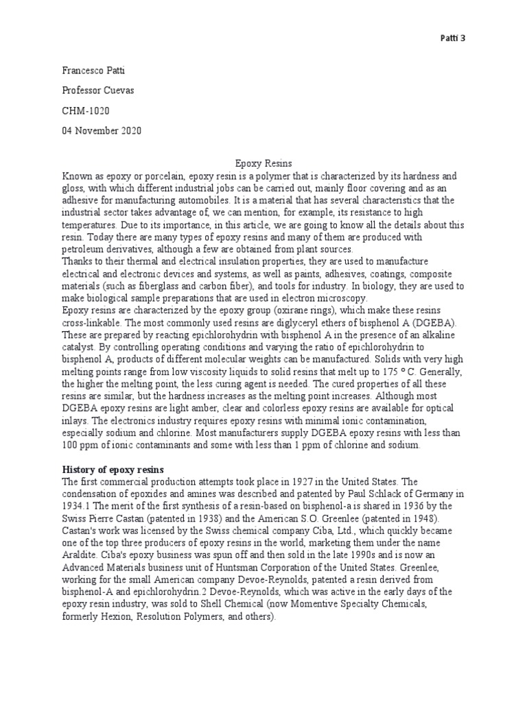 Francesco Patti Professor Cuevas CHM-1020 04 November 2020: History of ...