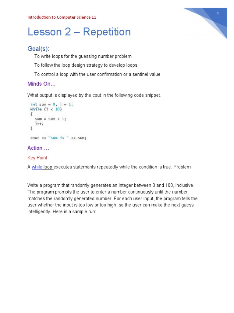 Lesson 2 - Repetition: Goal(s) | PDF | Control Flow | Computer Program