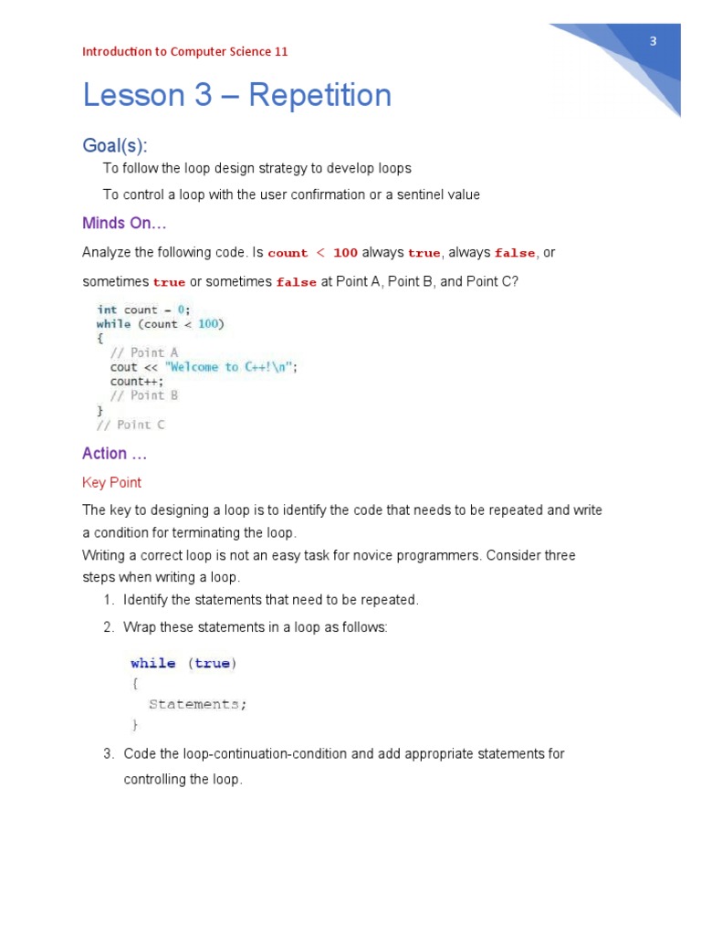 Lesson 3 - Repetition: Goal(s) | PDF | Control Flow | Computer Program