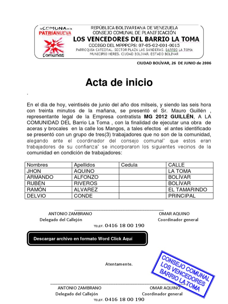 Acta de Inicio de Obra | PDF | Política (general) | Gobierno