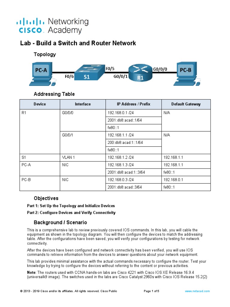 10.4.4 Lab - Build A Switch and Router Network | PDF | Ip Address | Router (Computing)