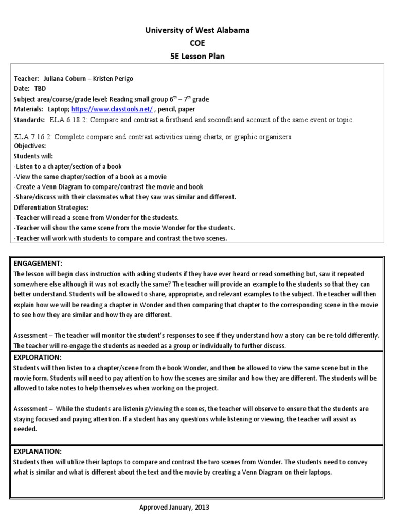 University of West Alabama COE 5E Lesson Plan | PDF | Teachers ...