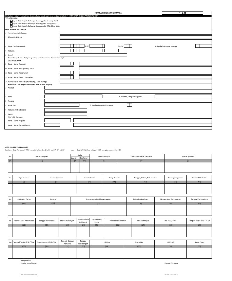 Formulir Biodata Keluarga F-1.01 | PDF