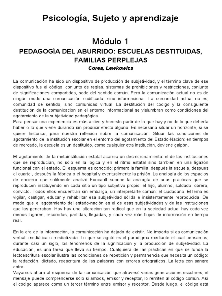 Psicología, Sujeto y Aprendizaje As | PDF | Subjetividad | Experiencia