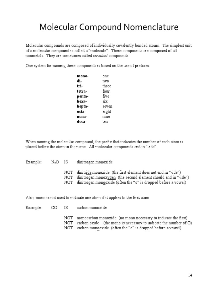 List Of Molecular Compounds