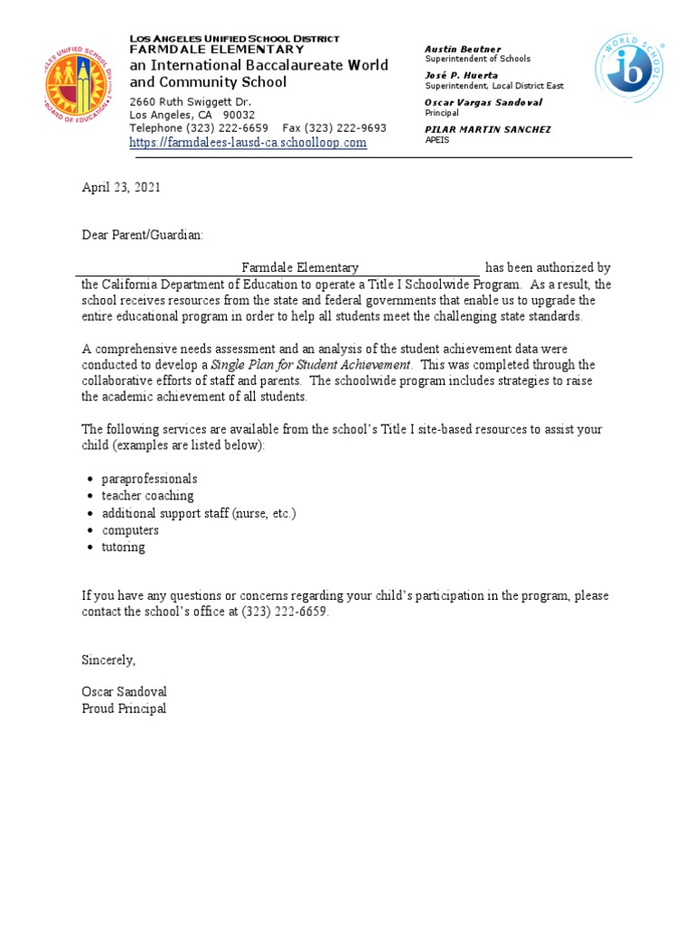 Title 1 Letter | PDF | Schools