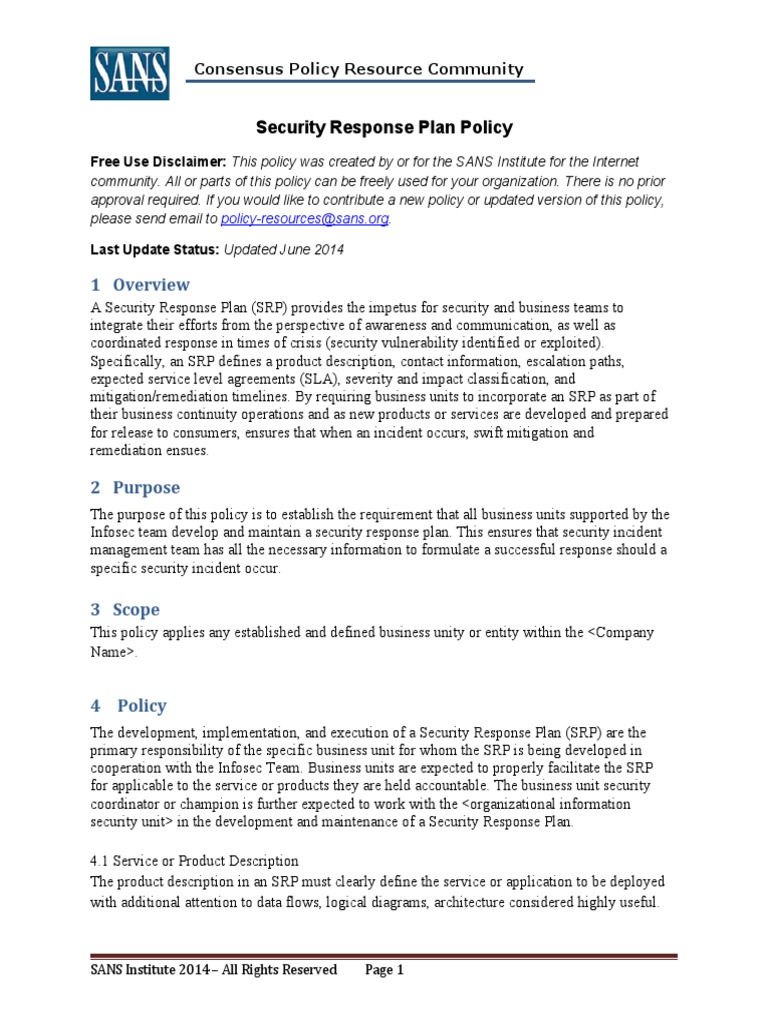 Security Response Plan Policy Requirement | PDF | Information Security ...