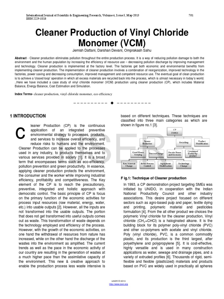 Cleaner Production of Vinyl Chloride Monomer VCM | PDF | Polyvinyl ...