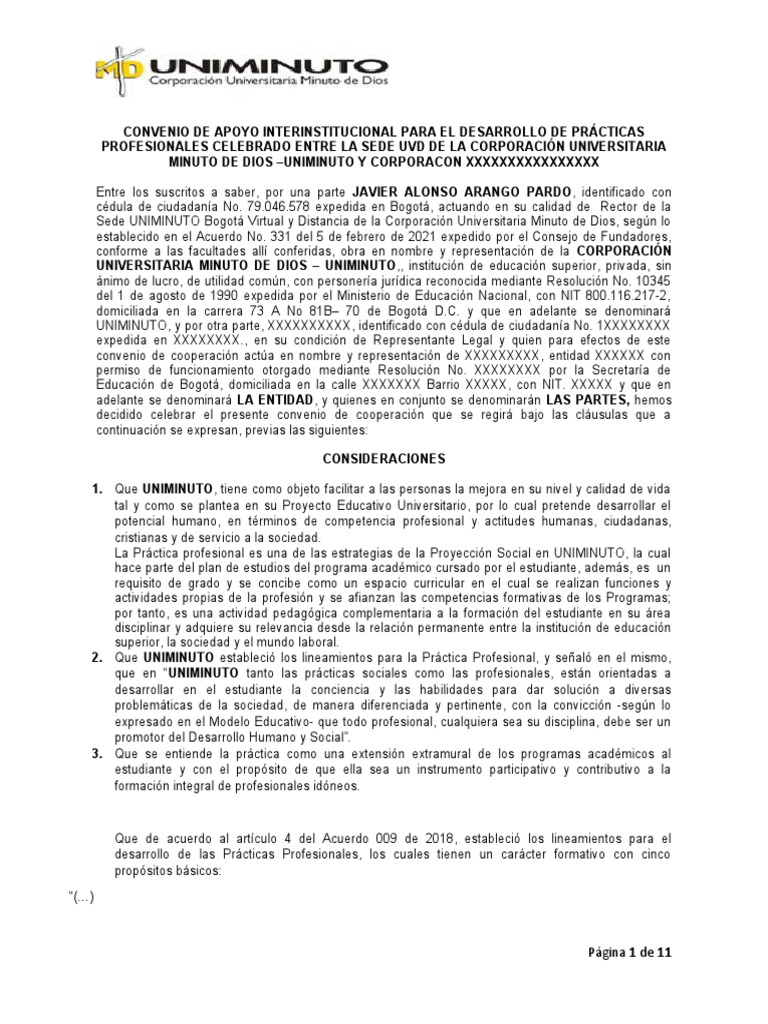 Minuta Convenio de Practicas 2021 | PDF | Business | Educación avanzada