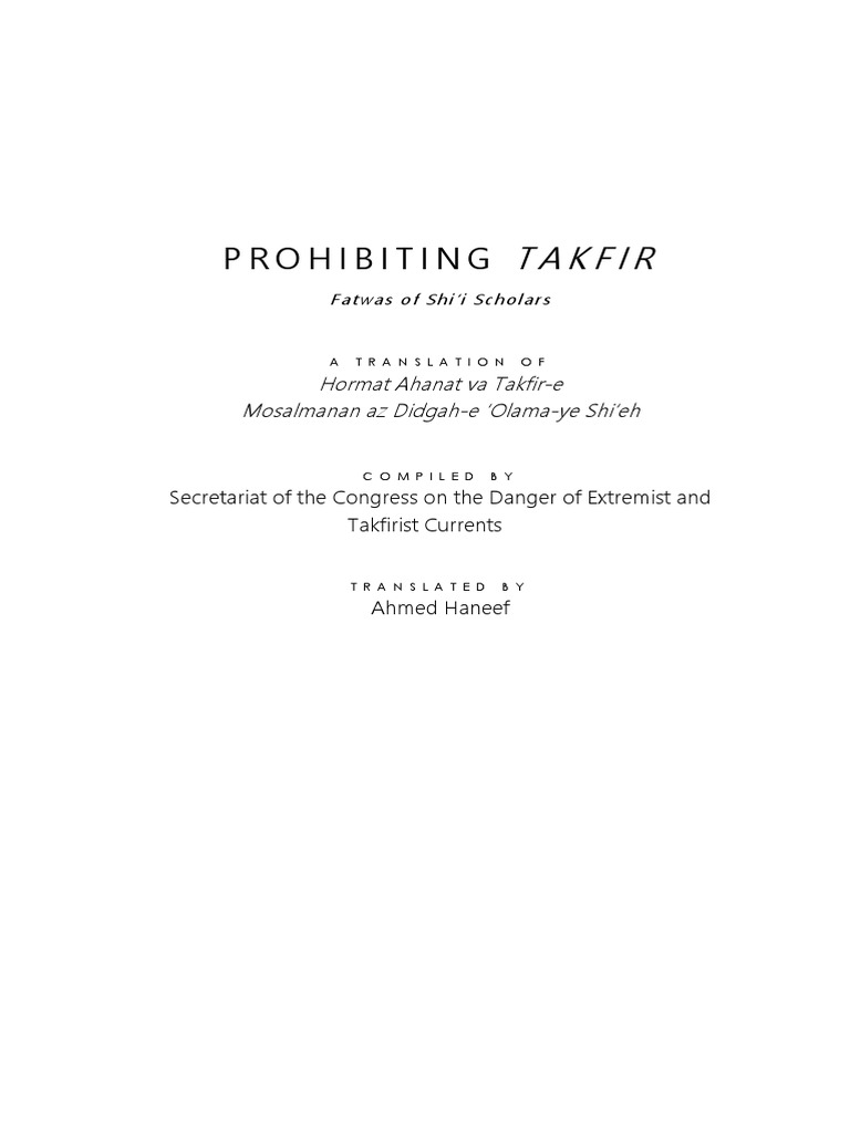 PROHIBITING TAKFIR Fatwas of Shi I Scholars | PDF | Shia Islam | Sunni ...