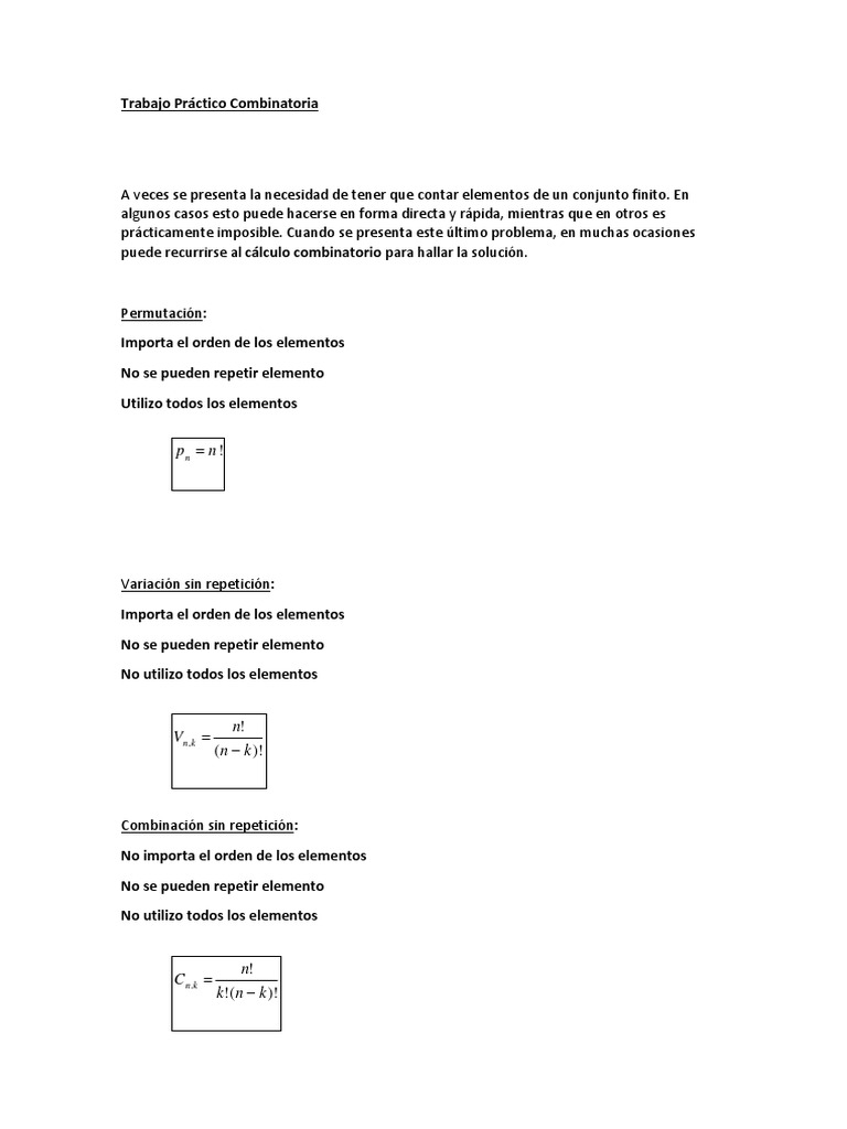 Combinatoria - Ejercicios | PDF | Combinatoria | Permutación