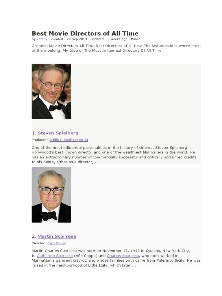 Best Movie Directors of All Time - List IMDB by ... | PDF | Martin ...