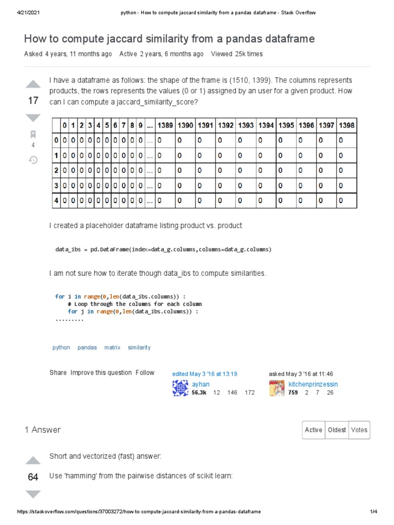 Python - How To Compute Jaccard Similarity From A Pandas Dataframe - Stack Overflow | PDF ...