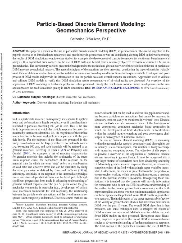 Particle-Based Discrete Element Modeling: Geomechanics Perspective ...