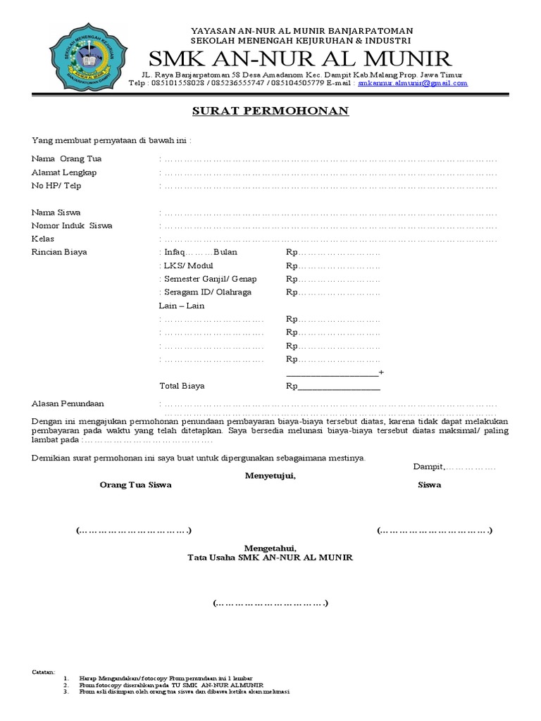 Contoh Surat Dispensasi Siswa | PDF