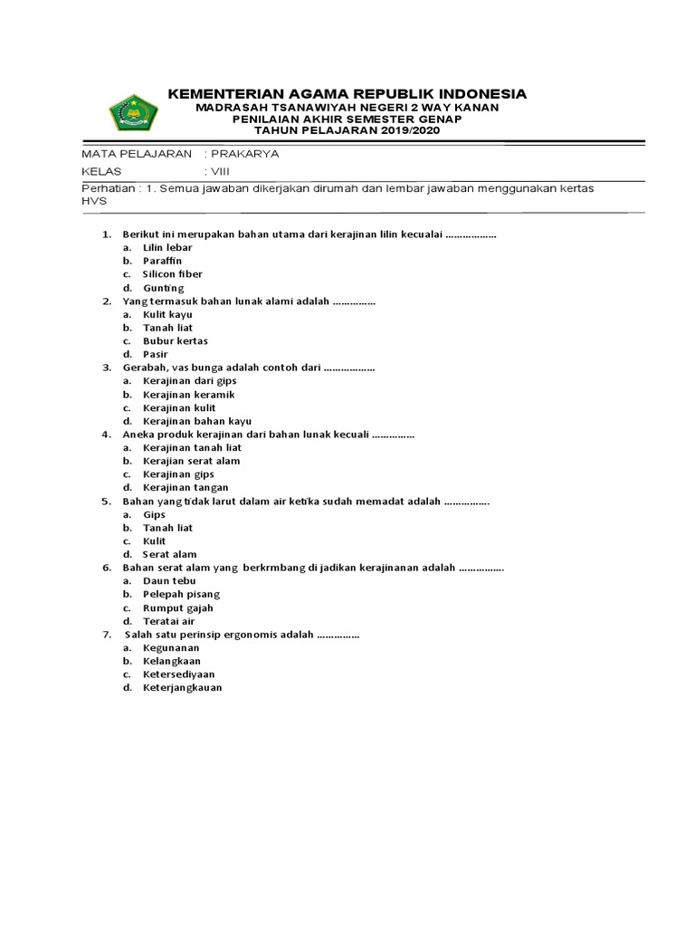 Soal Prakarya Kls 8 | PDF