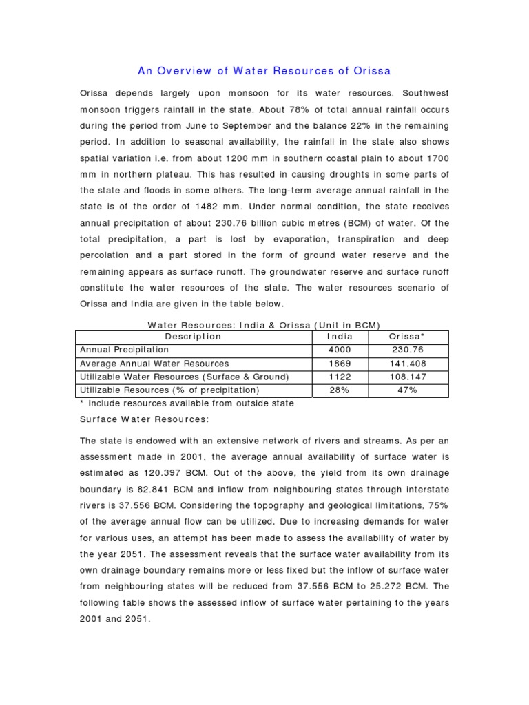 An Overview of Water Resources of Orissa | PDF | Water Resources ...