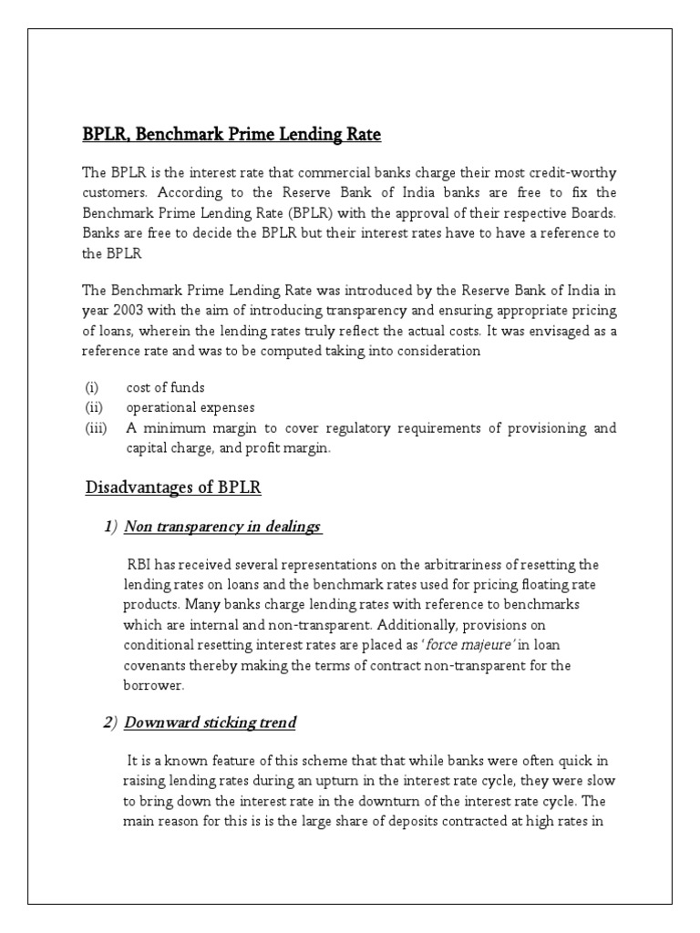 BPLR and Base Rate | PDF | Loans | Banks