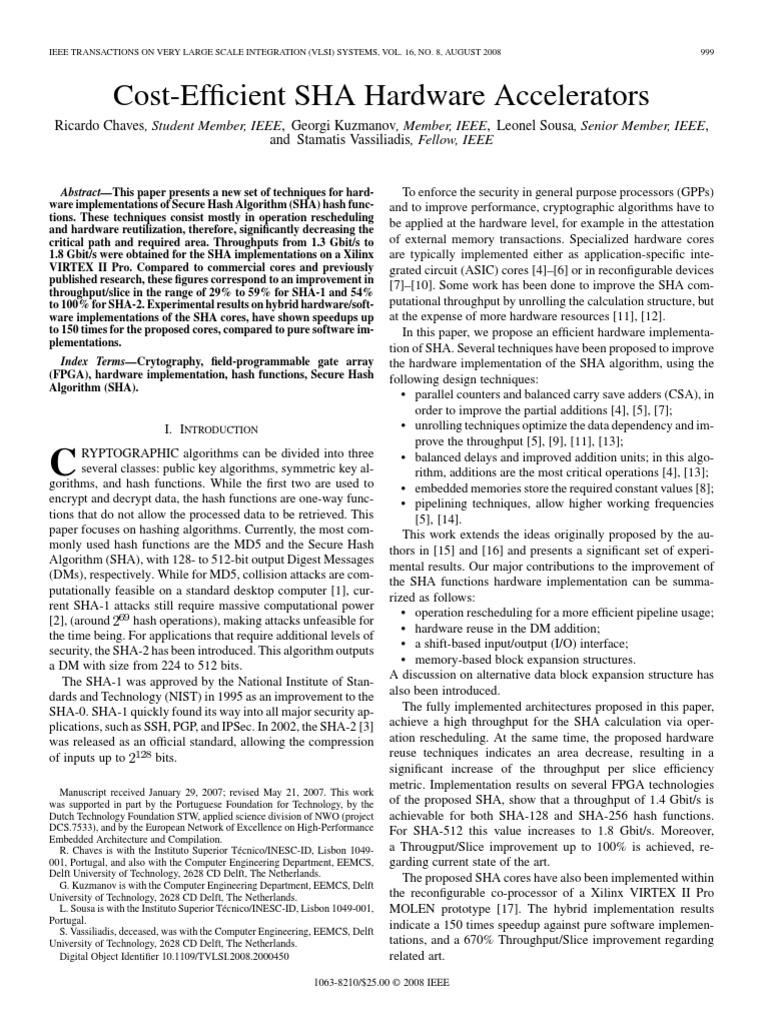 Cost-Efficient SHA Hardware Accelerators | PDF | Digital Electronics | Areas Of Computer Science