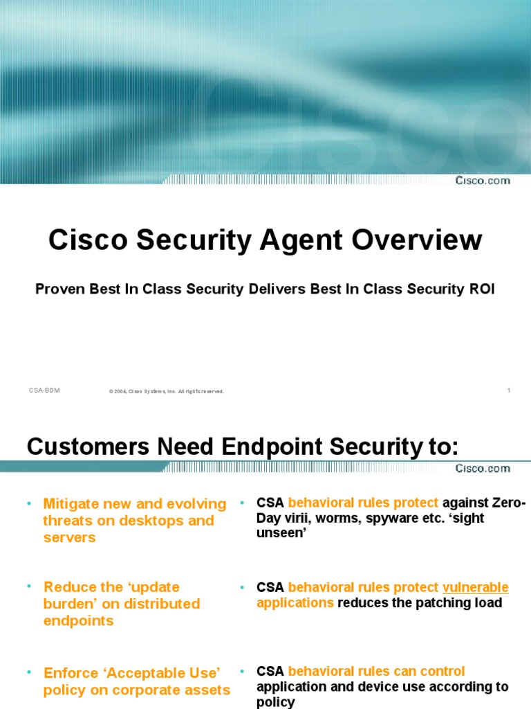 Cisco Security Agent Overview: Proven Best in Class Security Delivers ...