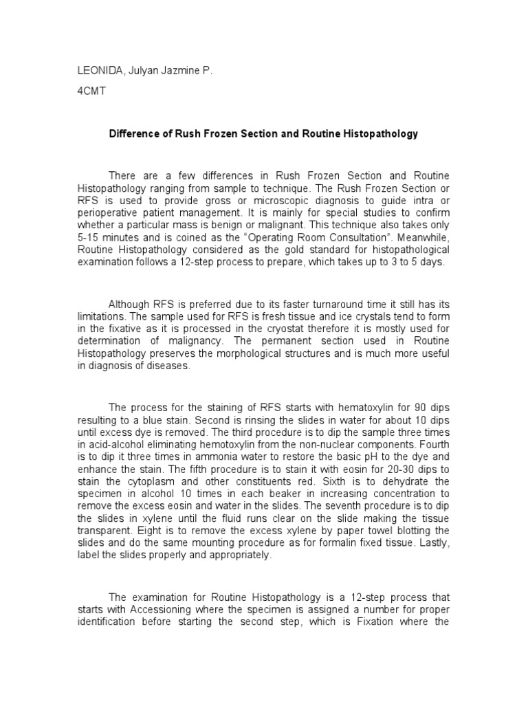 Difference of Rush Frozen Section and Routine Histopathology | PDF ...