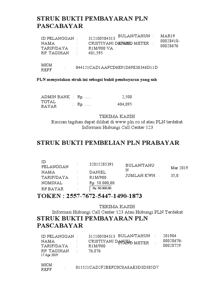 STRUK BUKTI PEMBAYARAN PLN PASCABAYAR Yani Keu | PDF