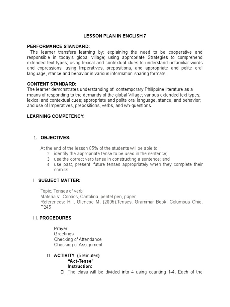 Lesson Plan (Verb Tense4) | PDF | Grammatical Tense | Verb