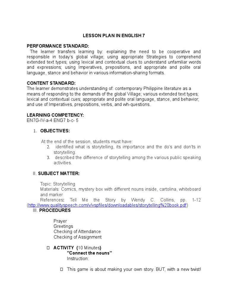 Lesson Plan (Story Telling 5) | PDF | Storytelling | Lesson Plan