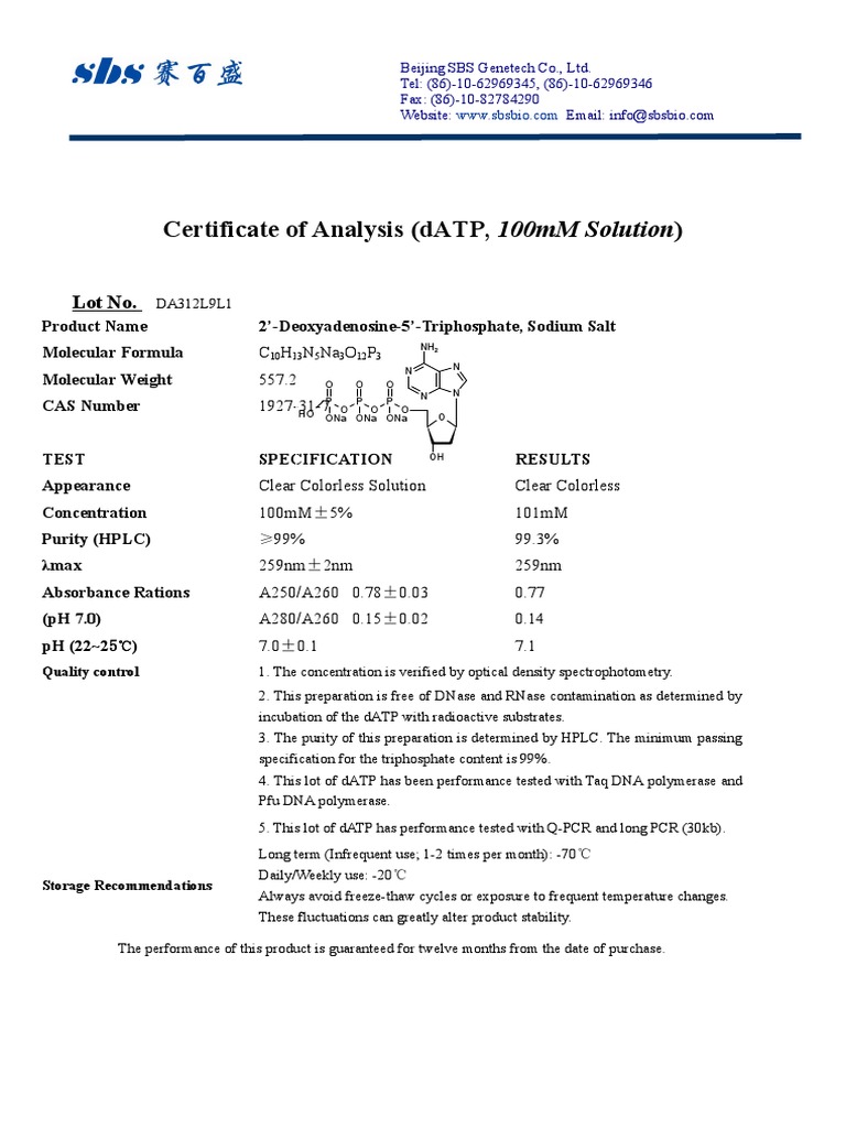 Certificate of Analysis Template For Chemical | PDF | Polymerase Chain ...