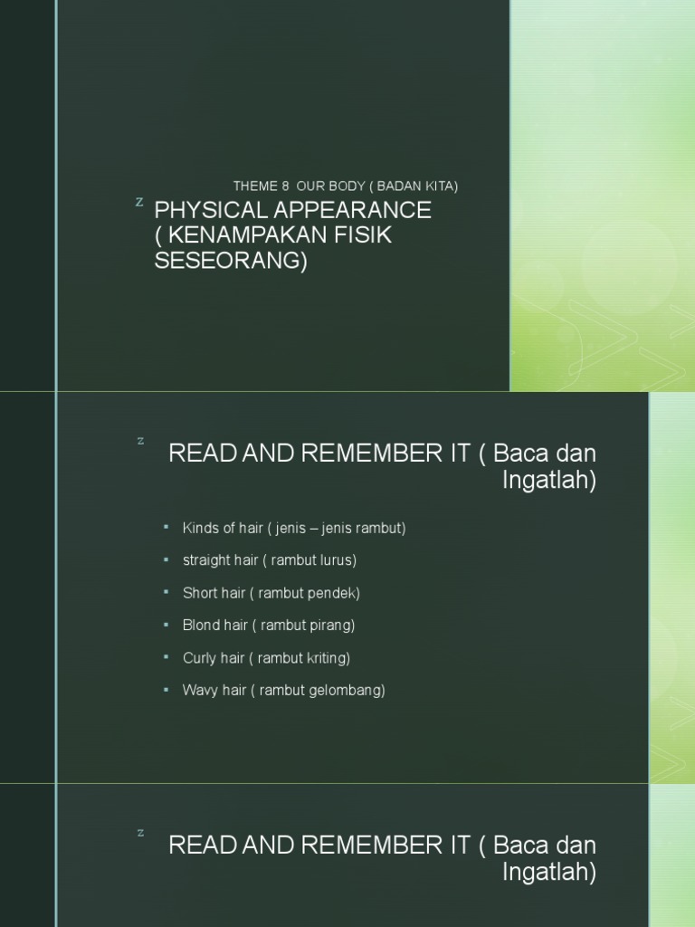 Tema 8 PHYSICAL APPEARANCE (KENAMPAKAN FISIK SESEORANG) | PDF