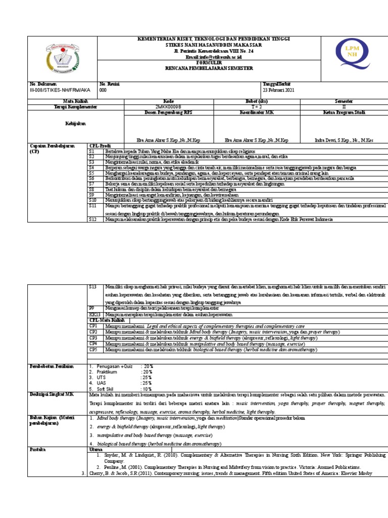 RPS Terapi Komplementer (New) | PDF