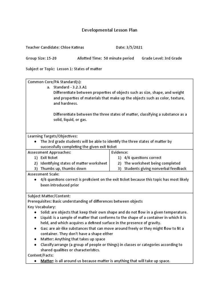 Unit Plan Lesson 1 1 | PDF | Matter | Liquids