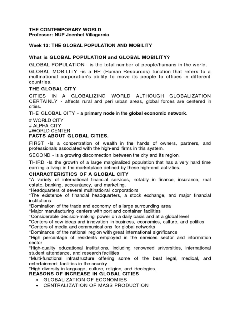 TCW Week 13 The Global Population and Mobility | PDF | Demography ...