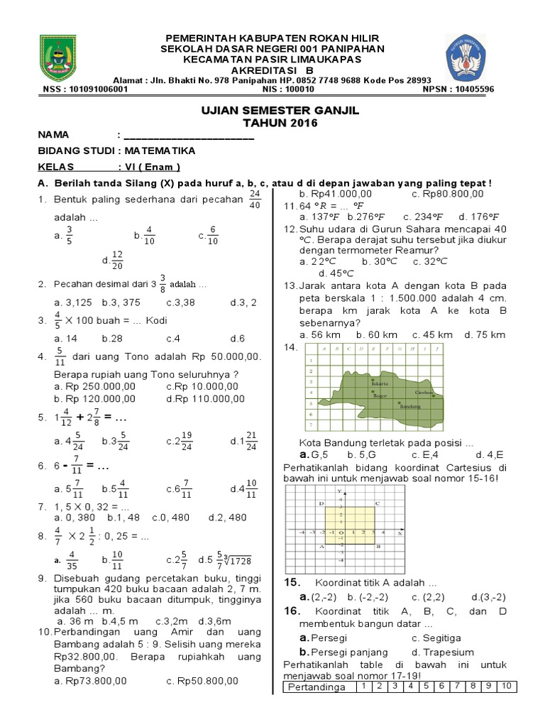 Soal UAS MTK Kelas VI SMSTR 2 | PDF