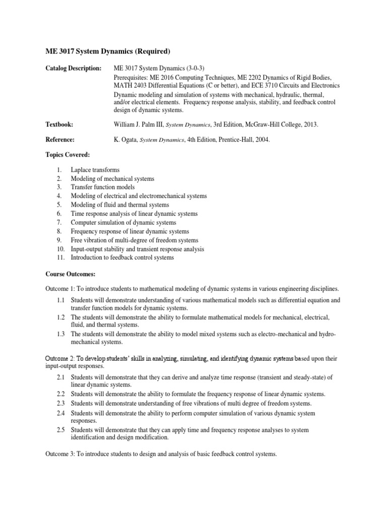 ME 3017 System Dynamics (Required) : Catalog Description | PDF ...