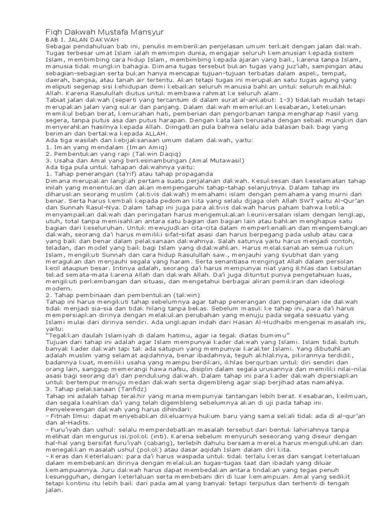 Fiqh Dakwah Menurut Mustafa Masyhur | PDF | Pengembangan Diri | Agama ...