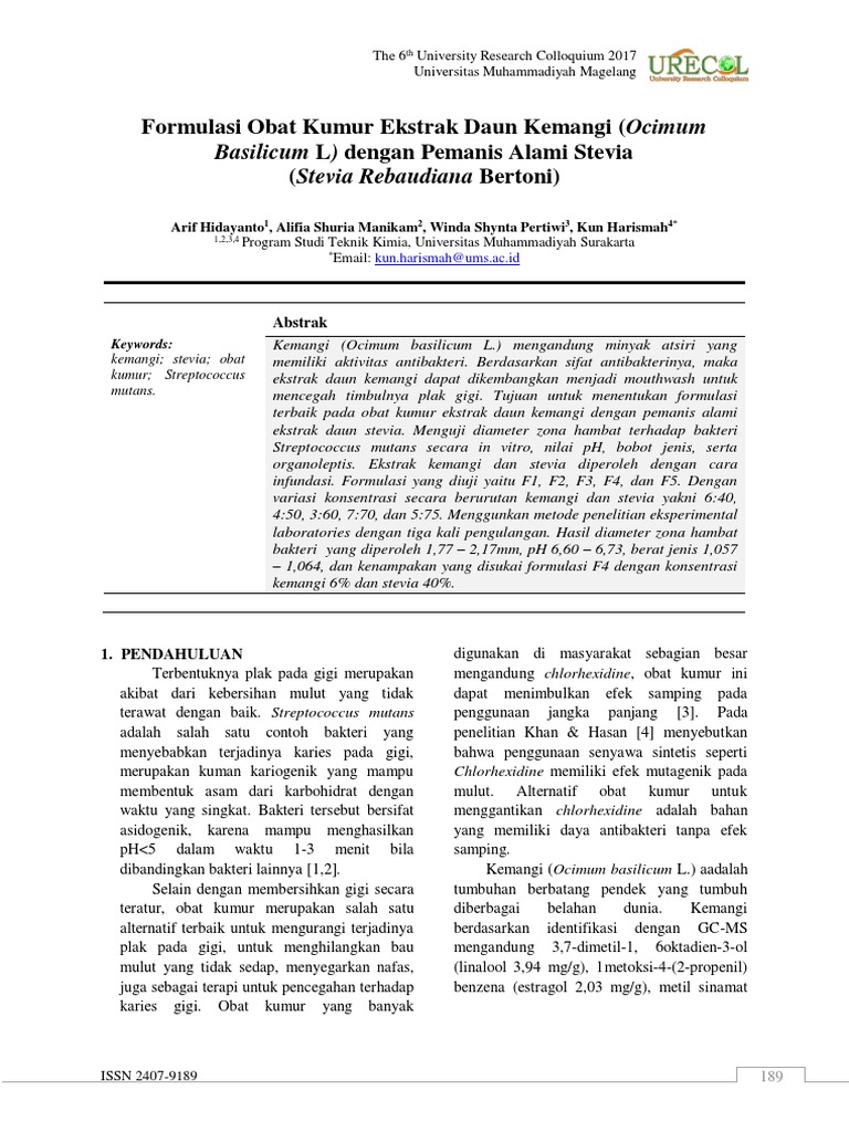 MENGOPTIMALKAN FORMULASI OBAT KUMUR ALAMI BERBASIS EKSTRAK KEMANGI DAN ...