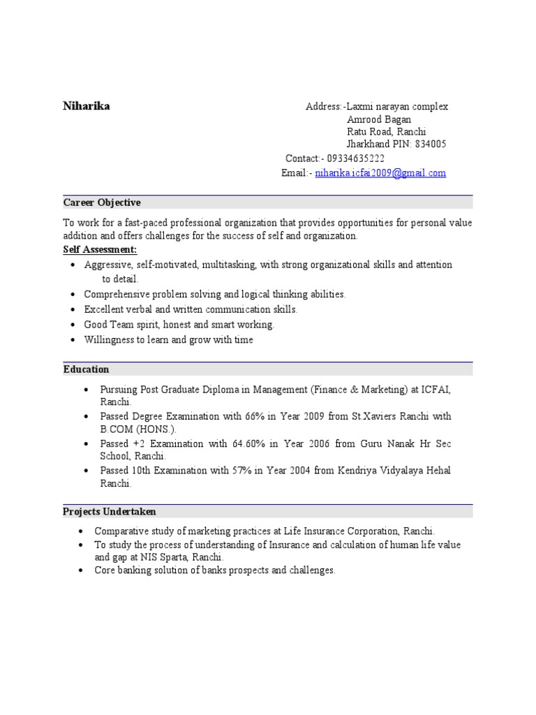 Niharika Resume | PDF | Cognition