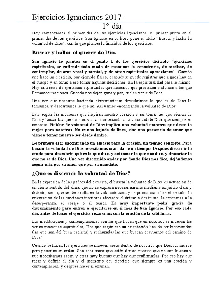 Primer Día Ejercicios Ignacianos | PDF | Oración | Alma