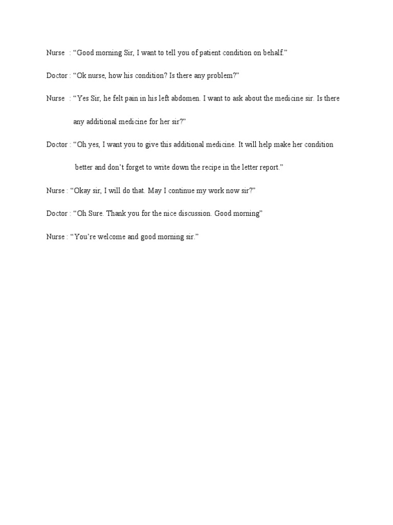 Dialogue Between Nurse and Doctor | PDF