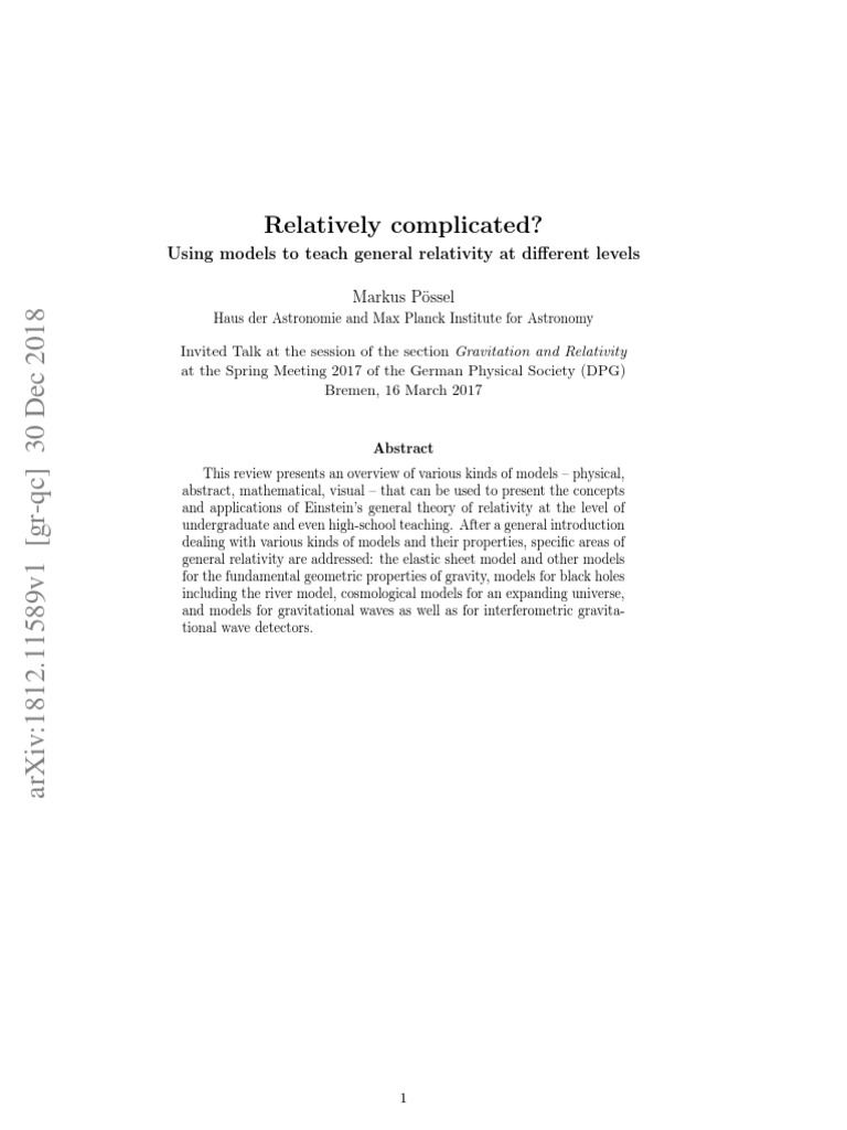 Teaching General Relativity Models | PDF | General Relativity | Spacetime