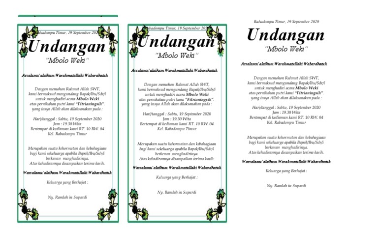 Undangan Mbolo Weki Pernikahan Fitrianingsih | PDF