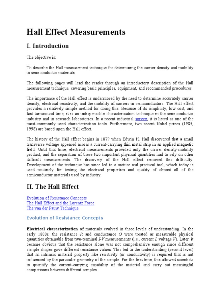 Hall Effect Measurements | PDF | Electrical Resistivity And ...