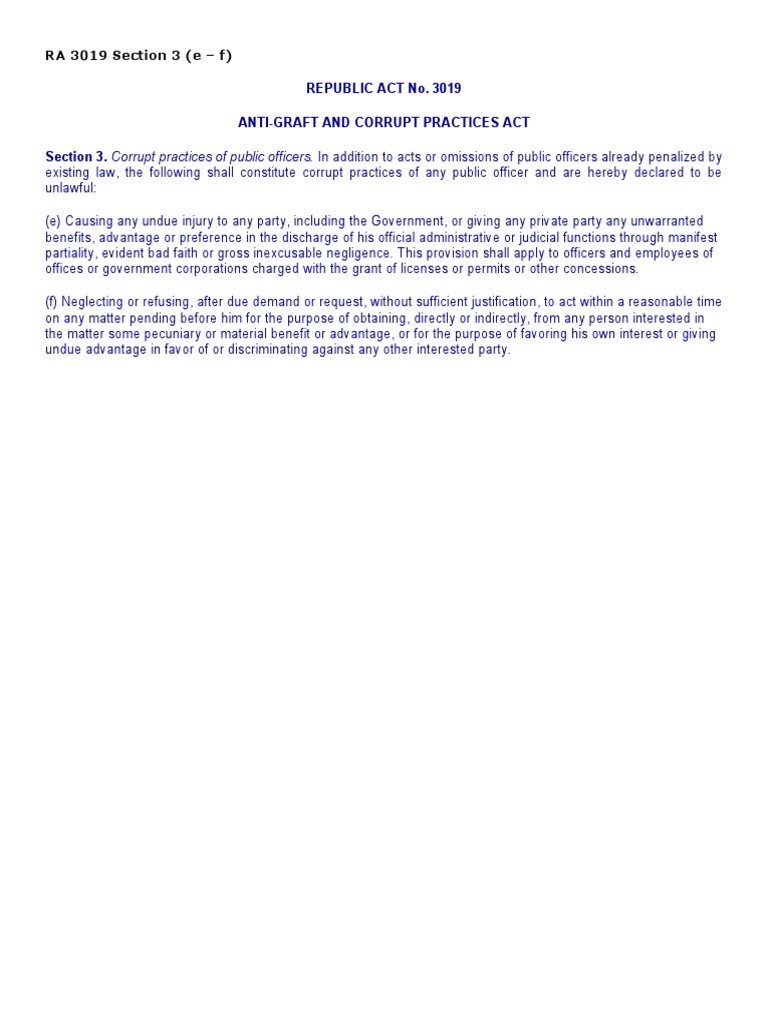 RA 3019 Section 3 | PDF | Moral Turpitude | Disbarment