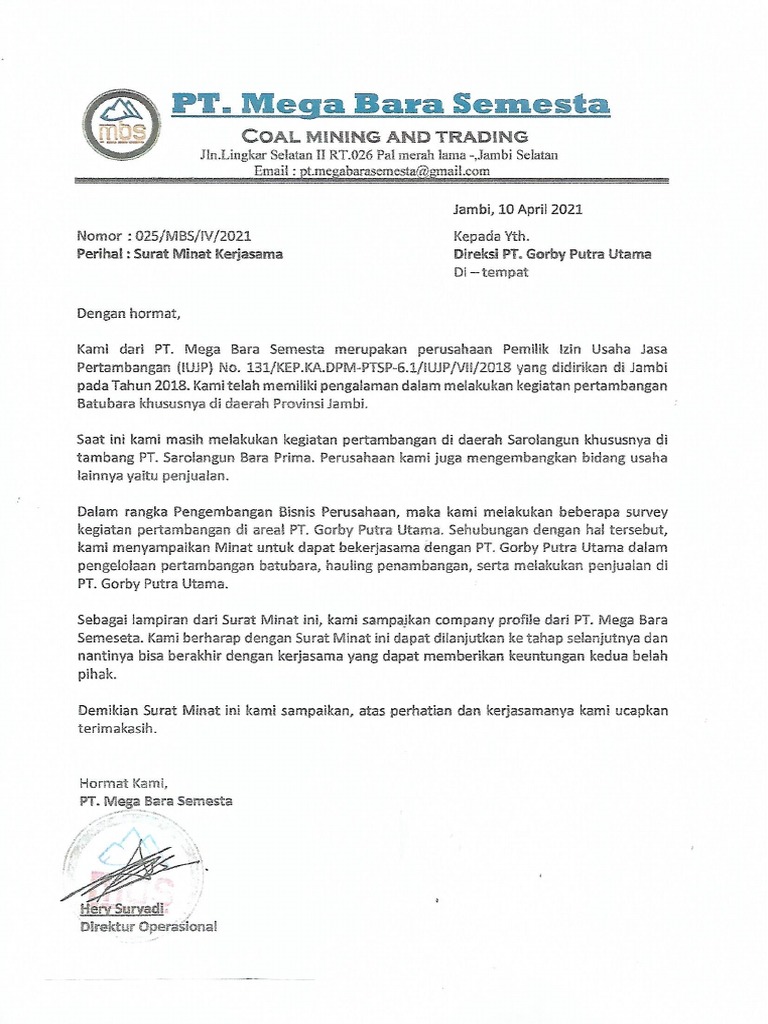 Surat Minat PT Mbs - PT Gpu | PDF