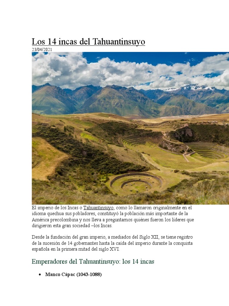 Los 14 Incas del Tahuantinsuyo | PDF | Imperio Inca | Perú