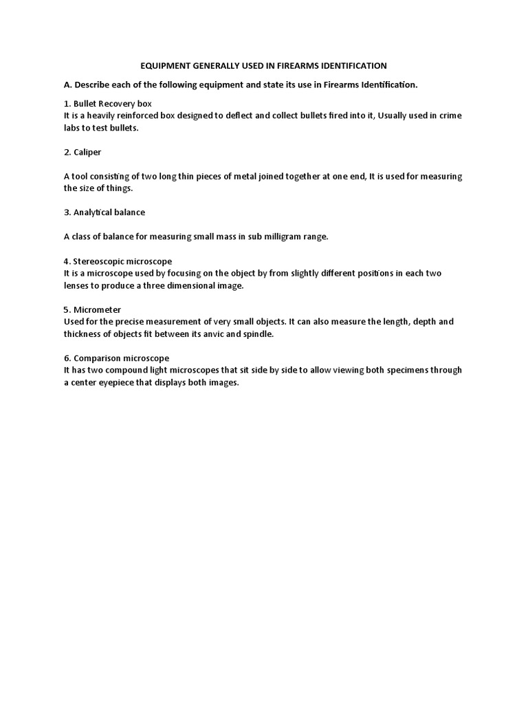 Equipment Generally Used in Firearms Identification | PDF