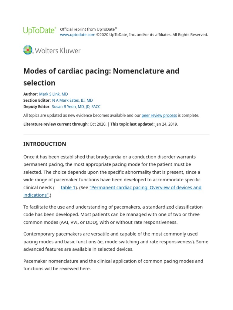 Modes of Cardiac Pacing, Nomenclature and Selection | Download Free PDF ...