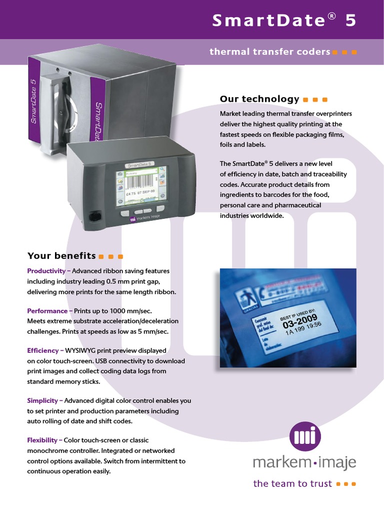 Markem_Imaje_SmartDate5_DS_HQ_B1 | PDF | Printer (Computing) | Computer Science